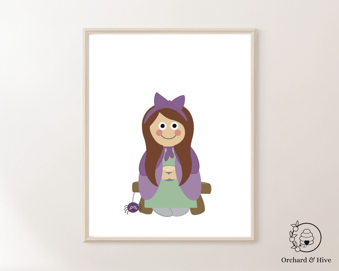 Little Miss Muffet Digital Art Print Nursery Rhyme Illustration Nursery ...