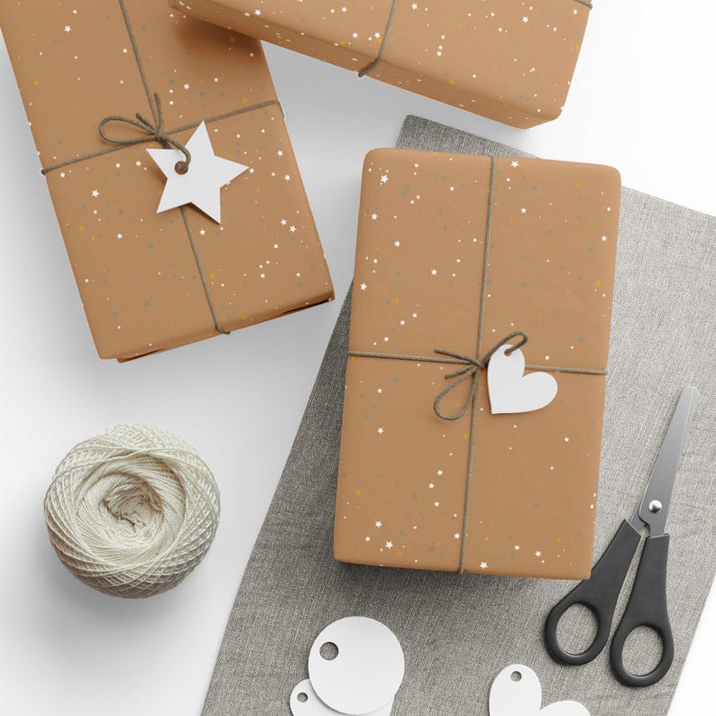 Simple Brown Paper With Stars Christmas Wrapping Paper - Etsy