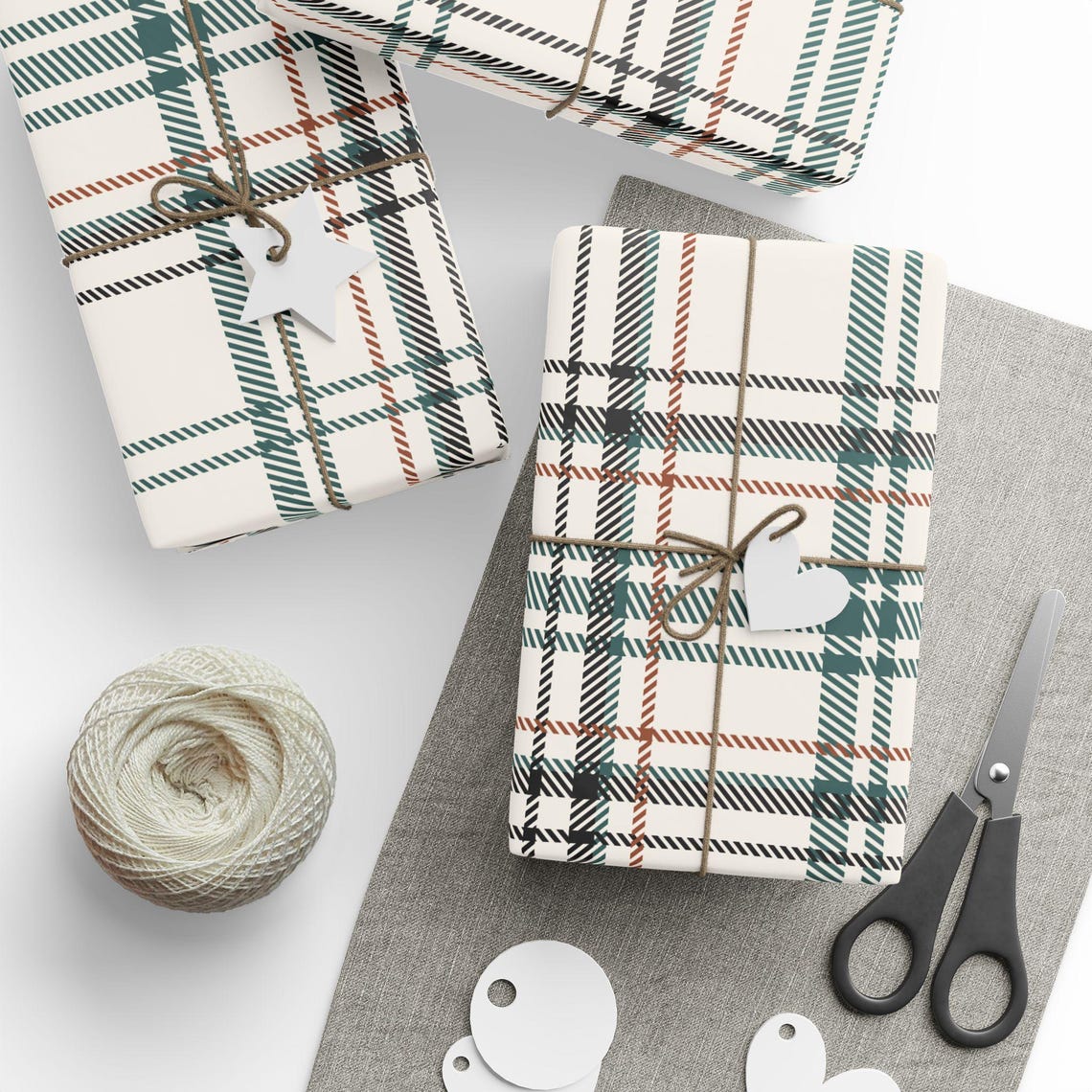 Rust Red, Blue, and Black Plaid Christmas Wrapping Paper - Etsy