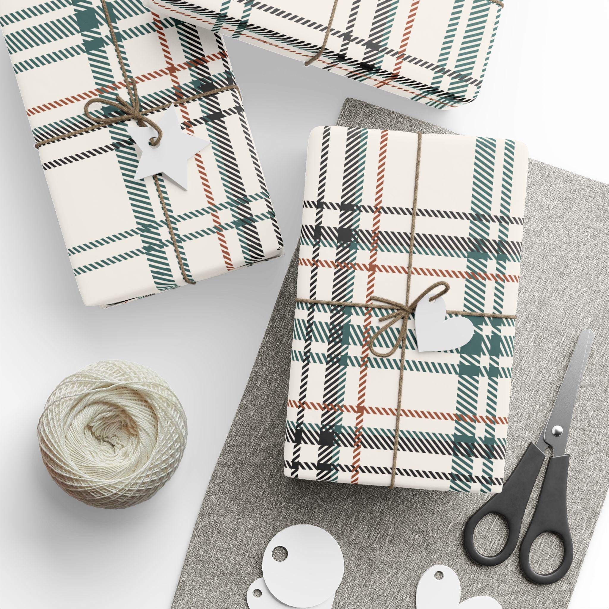 Rust Red, Blue, and Black Plaid Christmas Wrapping Paper - Etsy