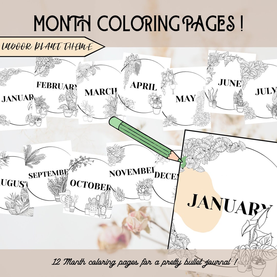 Bullet Journal Month Coloring Pages Houseplant Theme - Etsy