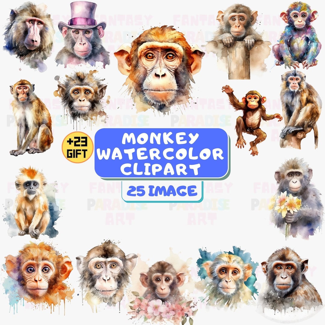 Watercolor Baby Monkey Cliparts Bundle Baby Monkey Jungle - Etsy