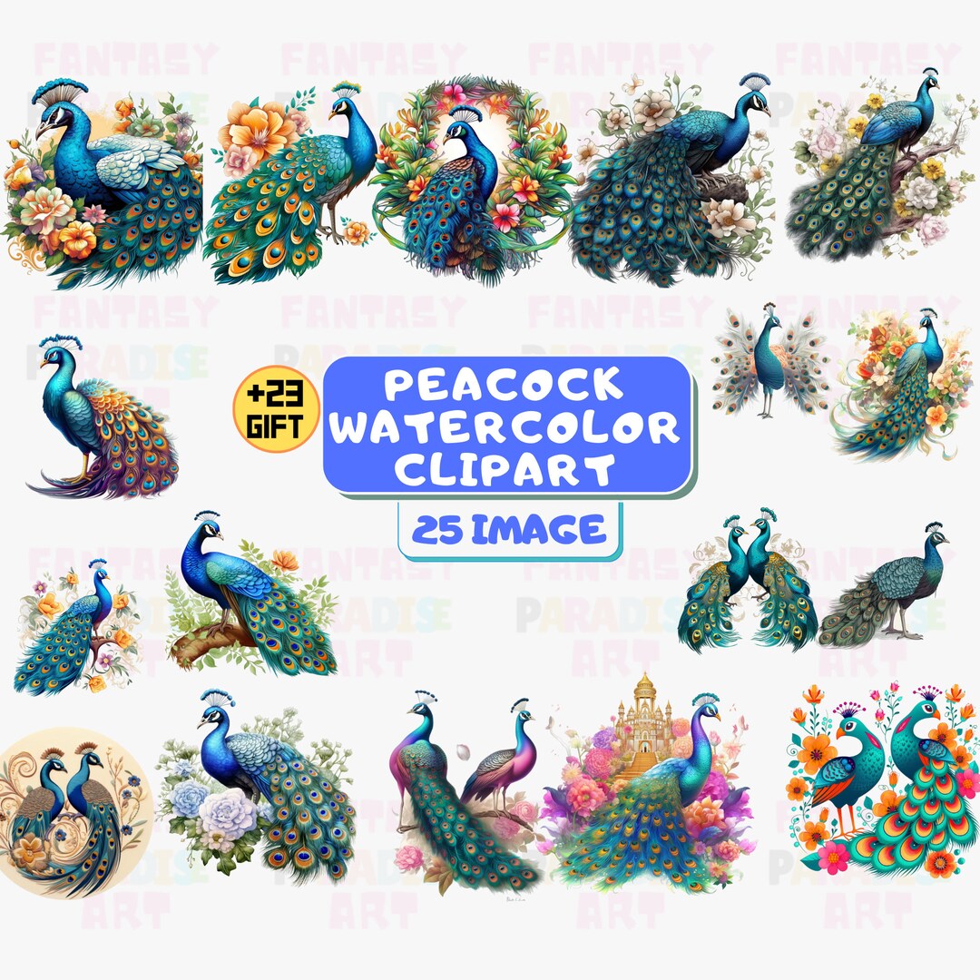 Peacocks Watercolor Clipart Bundle, Majestic Bird Graphics, Majestic ...