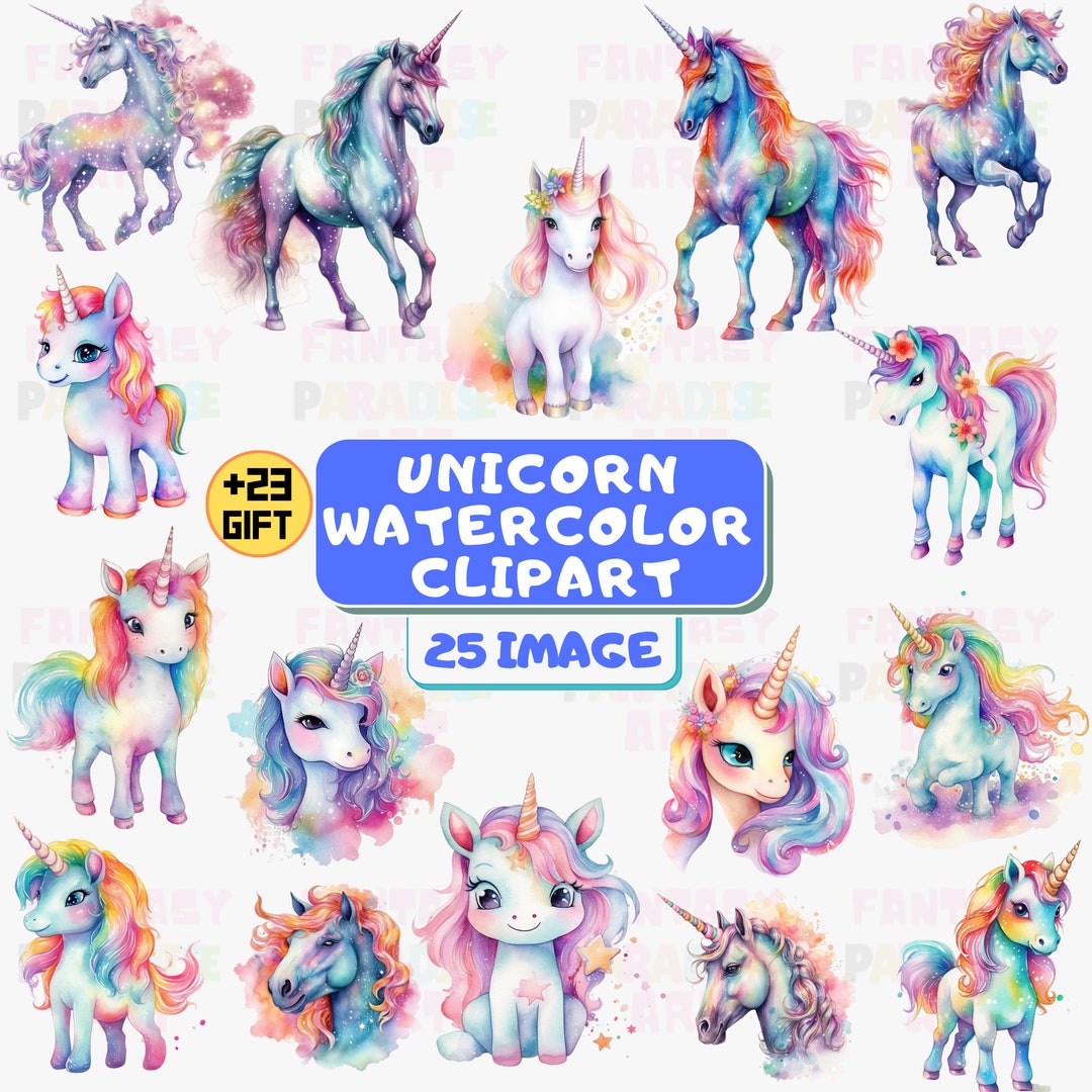 Unicorn Cute Watercolor Clipart Cute Unicorns Clipart - Etsy