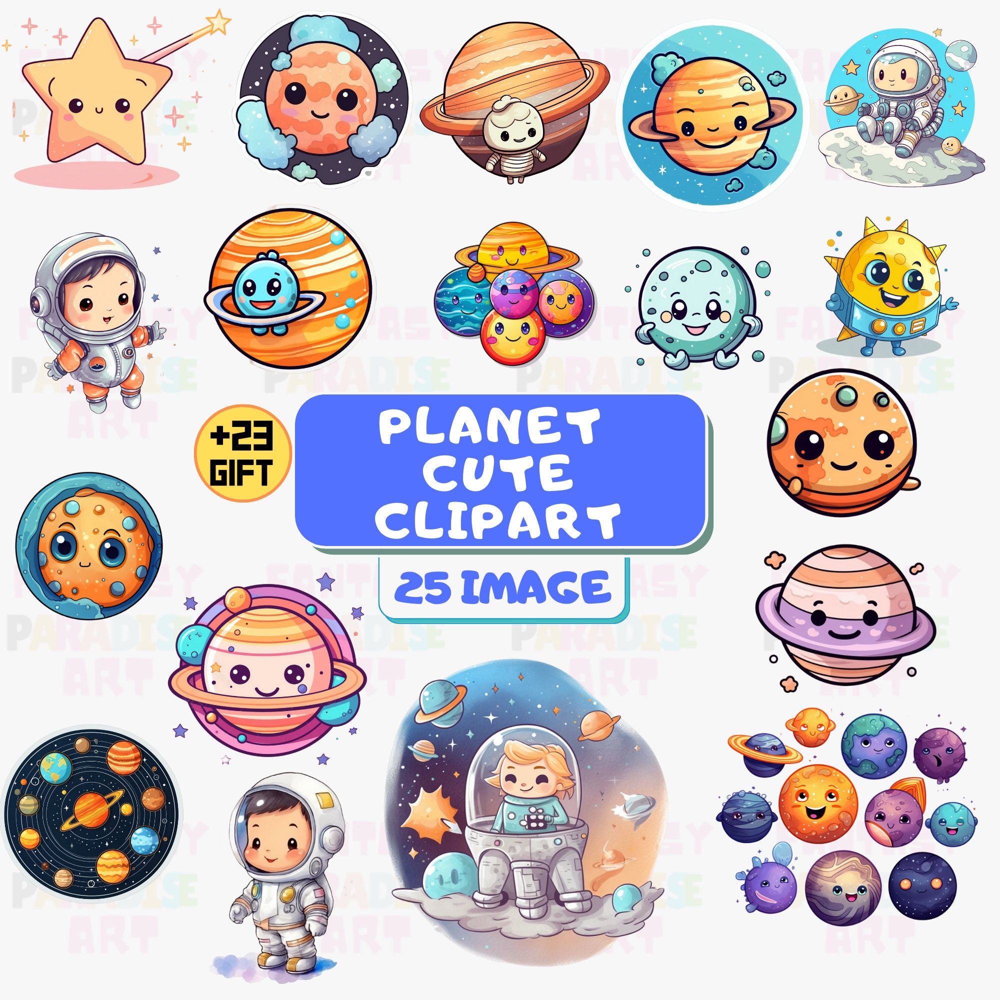 Planets Cute Space Clipart Png, Solar System Clipart, Space Bundle ...