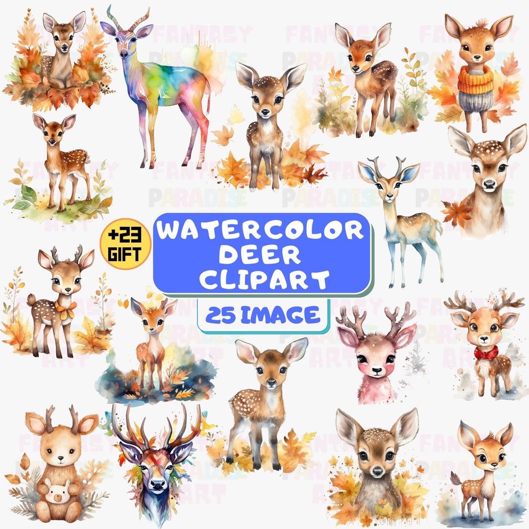 Watercolor Deer Clipart, Baby Deer Clipart, Watercolor Little Animal ...