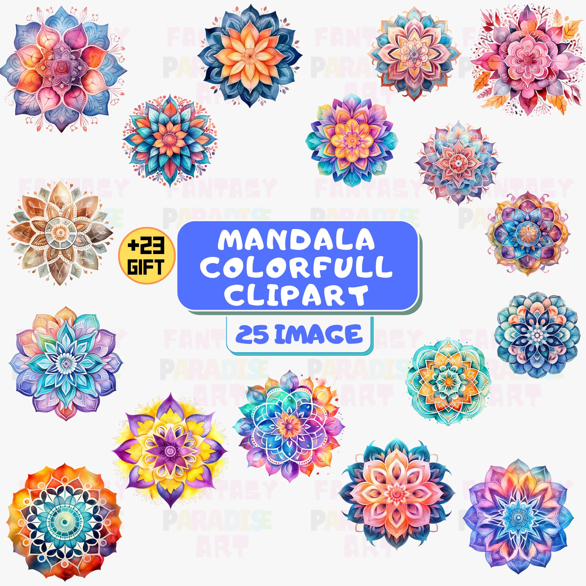 Mandala Clipart Set, Watercolor Mandala Clipart, Rainbow Mandalas ...