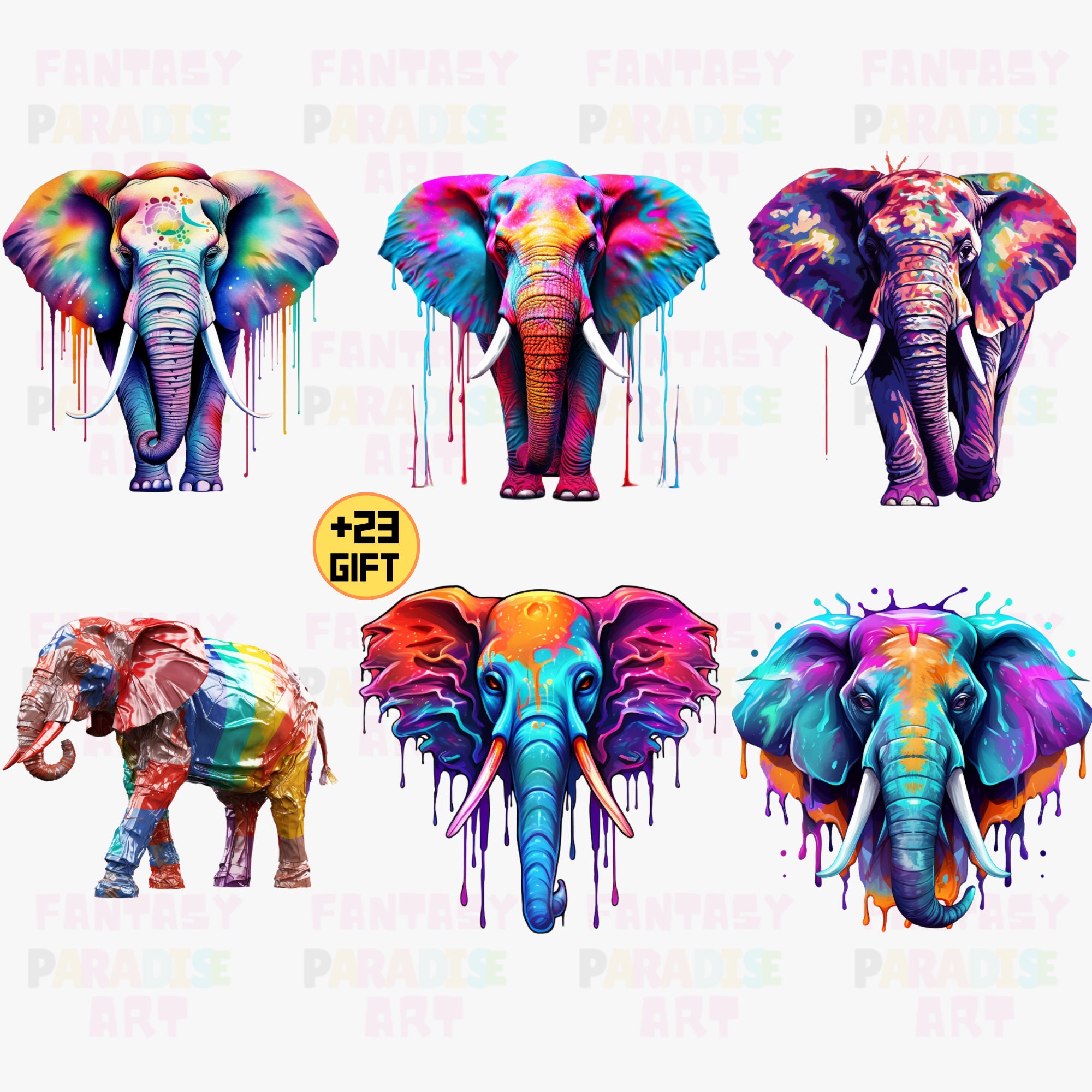 Colorful Watercolor Cute Elephant Clipart Bundle, Clipart Bundle ...