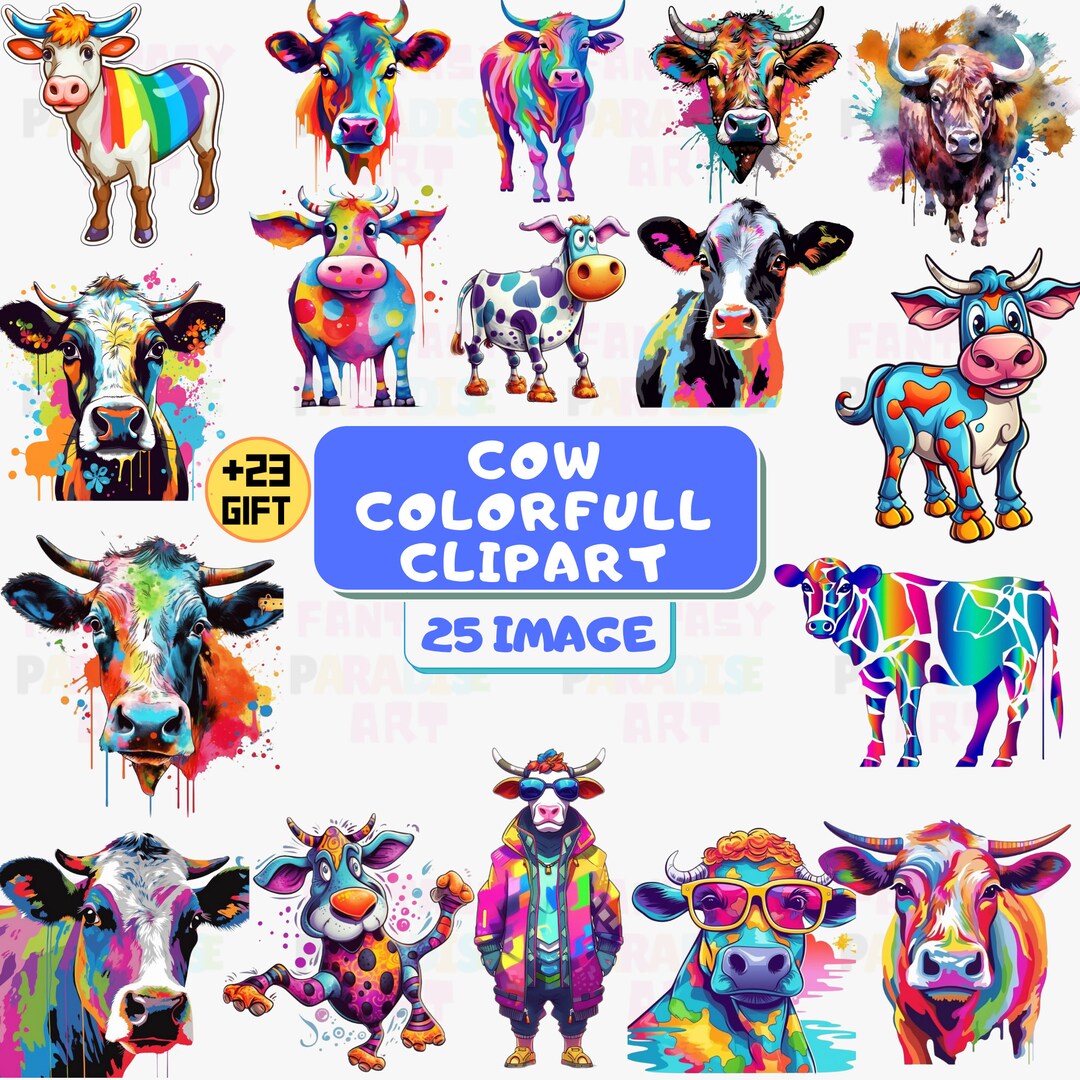 Colorful Cute Cow Clipart, Cute Cow PNG, Cow Clipart, Cow Clipart PNG ...