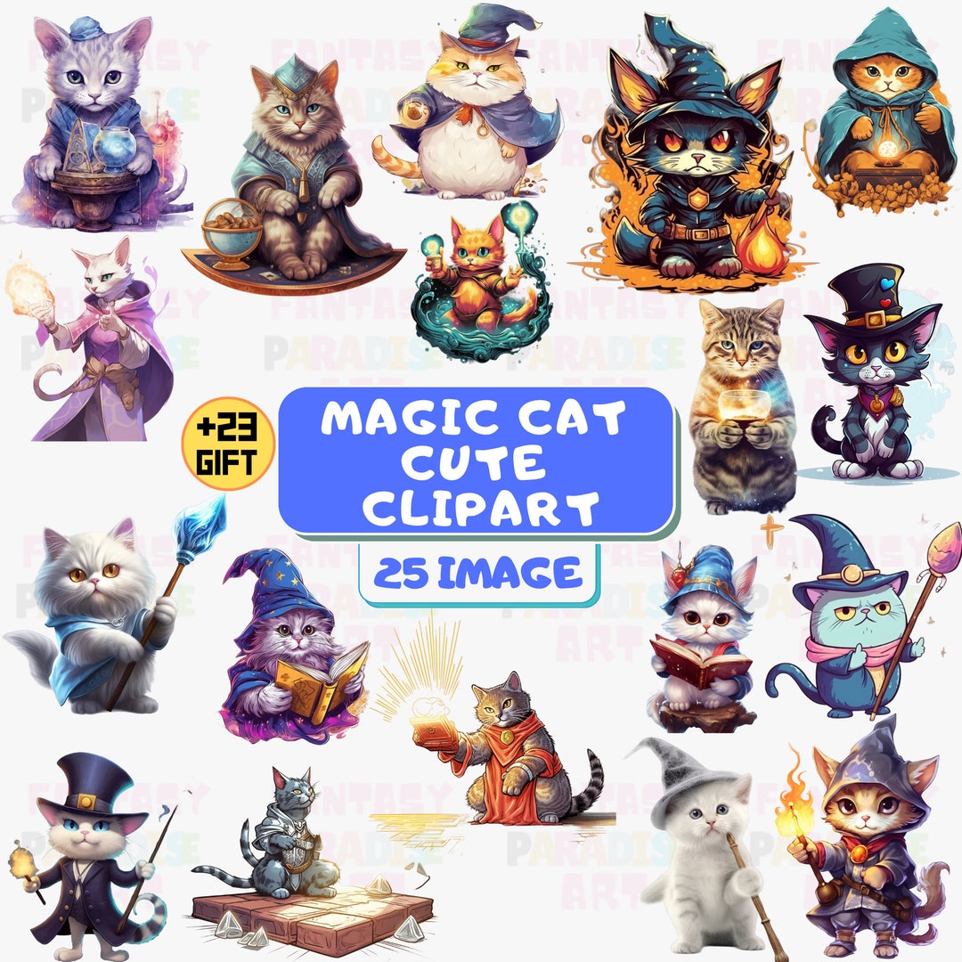 Cat Fantasy Magic Clipart Watercolor Fantasy Black Cats - Etsy