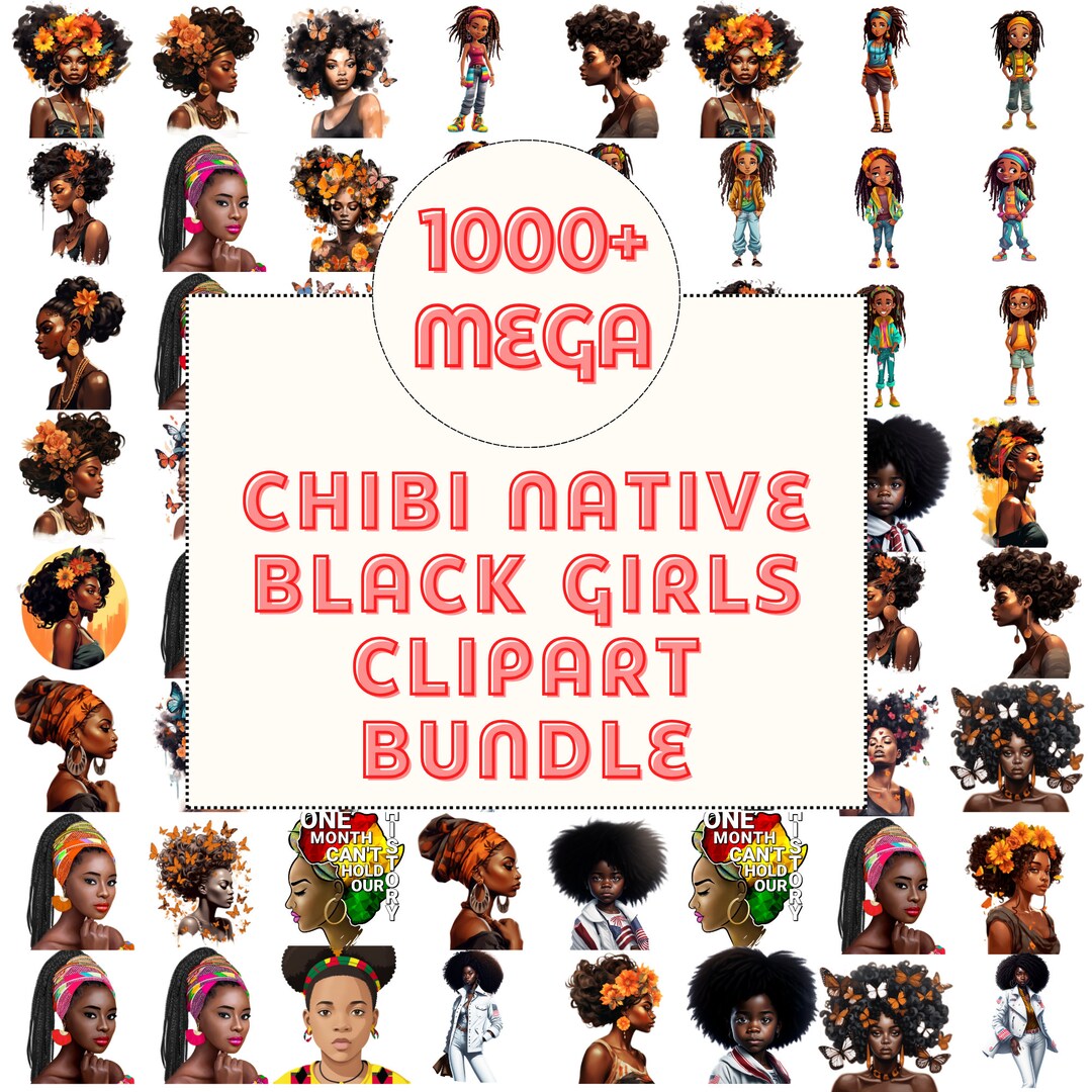 Chibi Native Black Girls PNG Bundle, Afro Girl PNG, Native Black Girl ...
