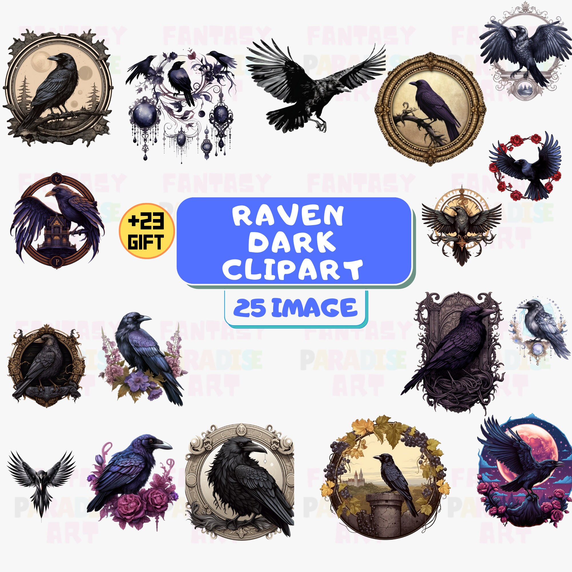Raven Clipart Nursery Art Digital Download Card Making - Etsy
