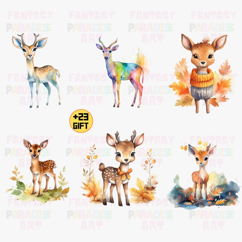 Watercolor Deer Clipart, Baby Deer Clipart, Watercolor Little Animal ...
