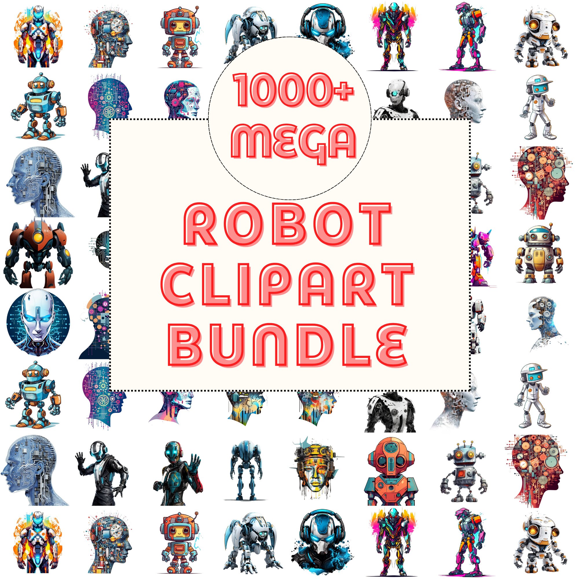 Watercolor Robot Bundle Clipart, Watercolor Clipart, Robot Images, Cute ...