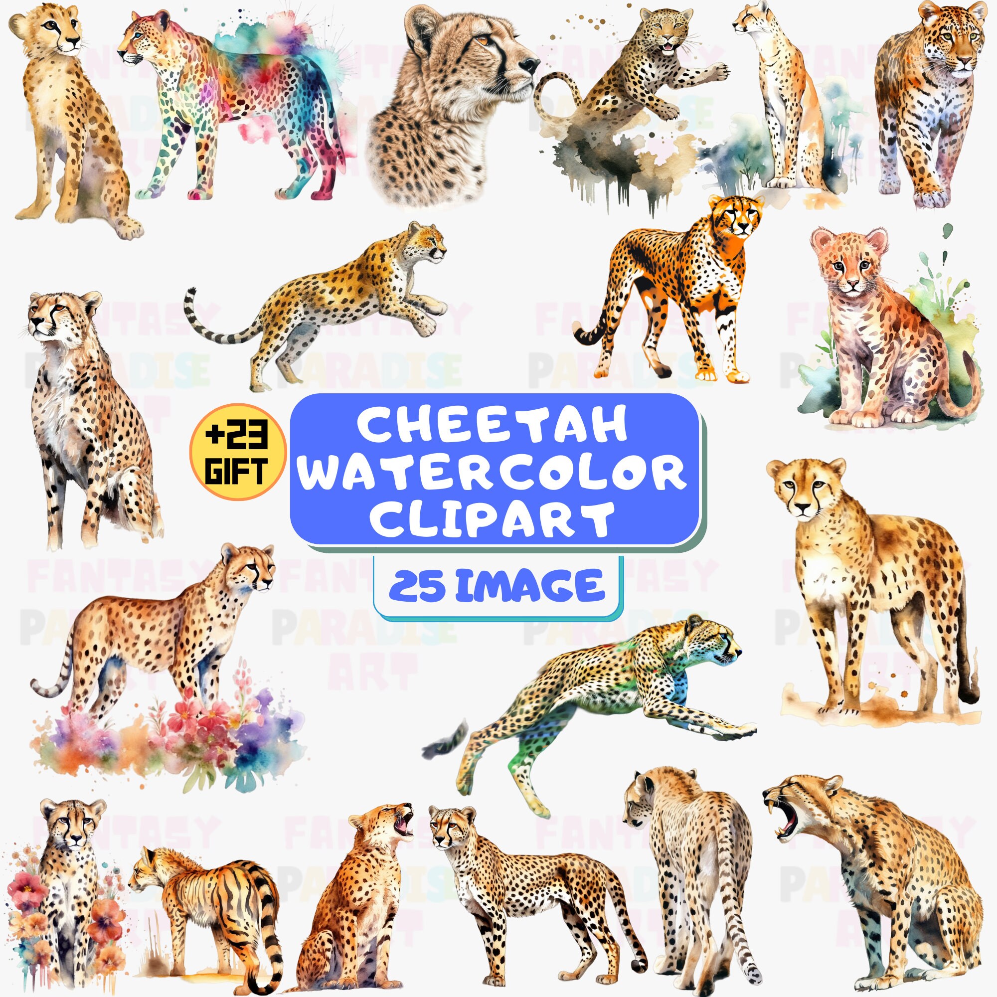 Cheetah Watercolor Clipart Bundle Cheetah Images Animal - Etsy