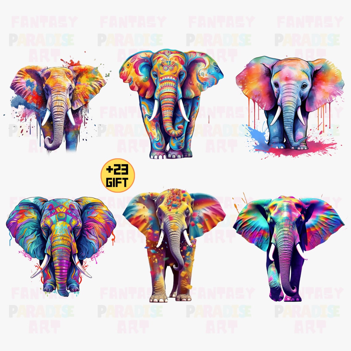 Colorful Watercolor Cute Elephant Clipart Bundle, Clipart Bundle ...