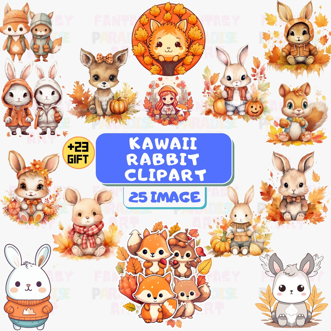 Kawaii Rabbit Vector Clipart Kawaii Bunny Cute Bunny - Etsy