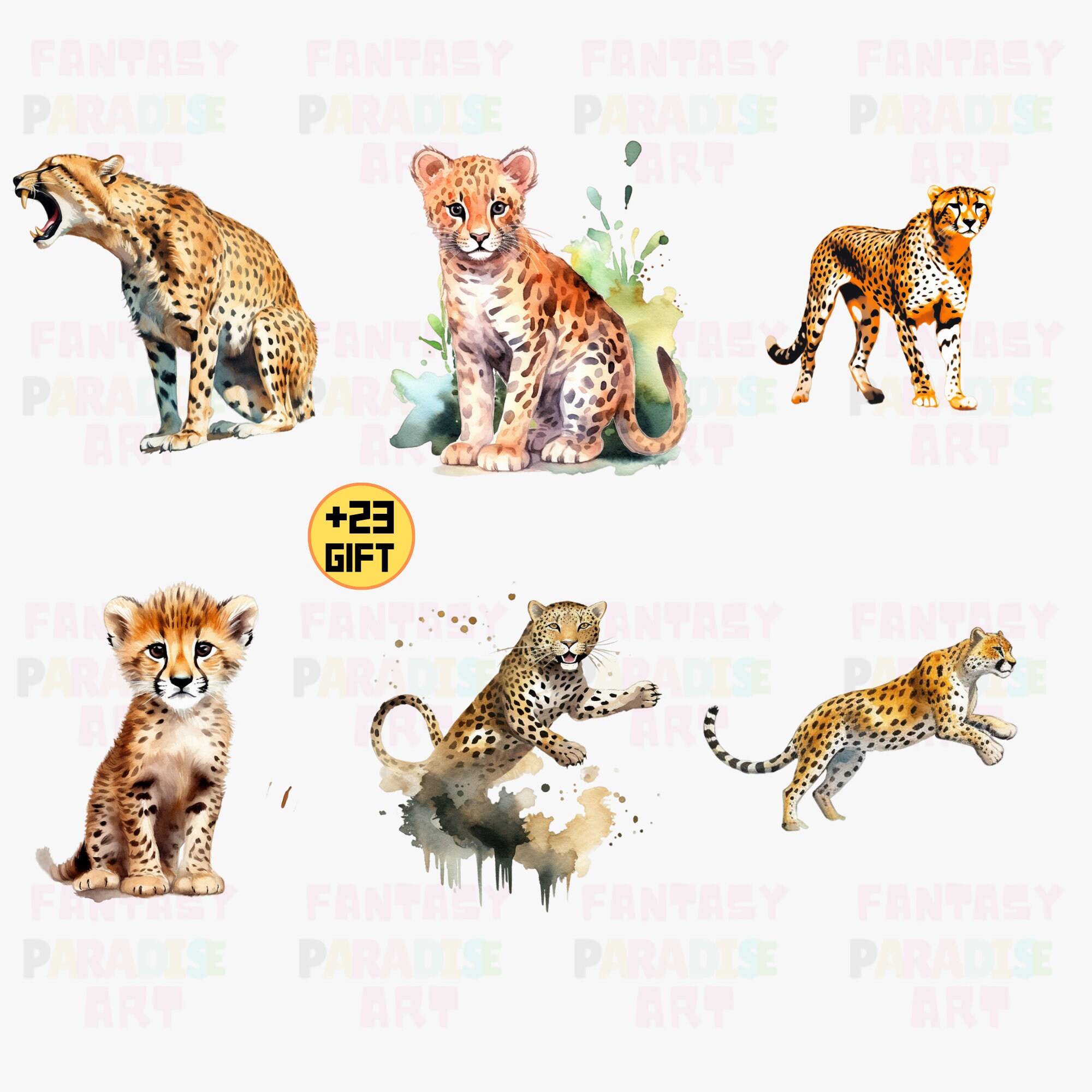 Cheetah Watercolor Clipart Bundle Cheetah Images Animal - Etsy