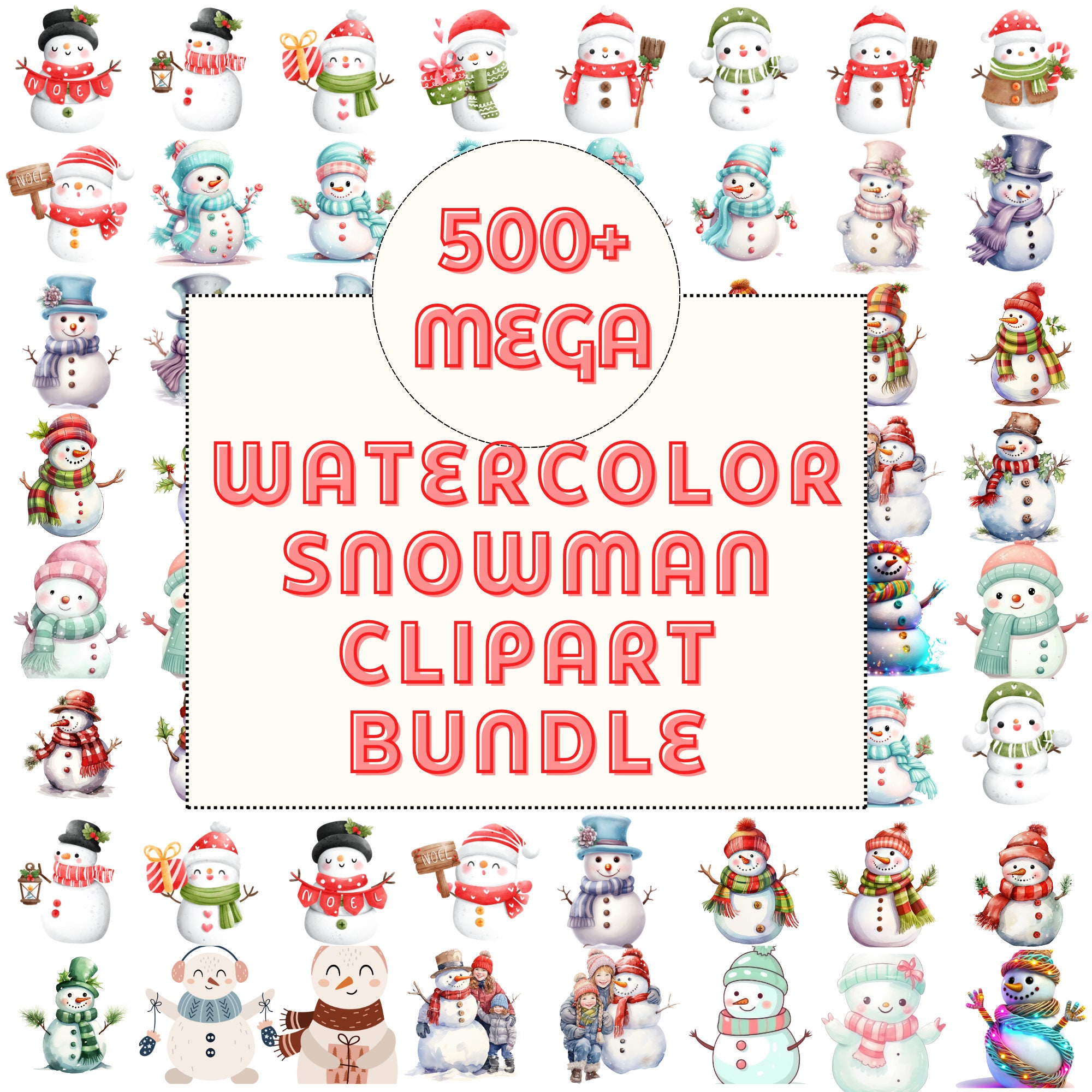 Watercolor Snowman Clipart, 10 PNG Snowman Clip Art, Christmas Clipart ...