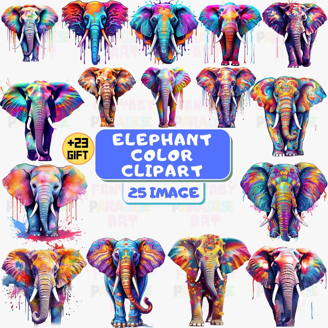 Colorful Watercolor Cute Elephant Clipart Bundle, Clipart Bundle ...