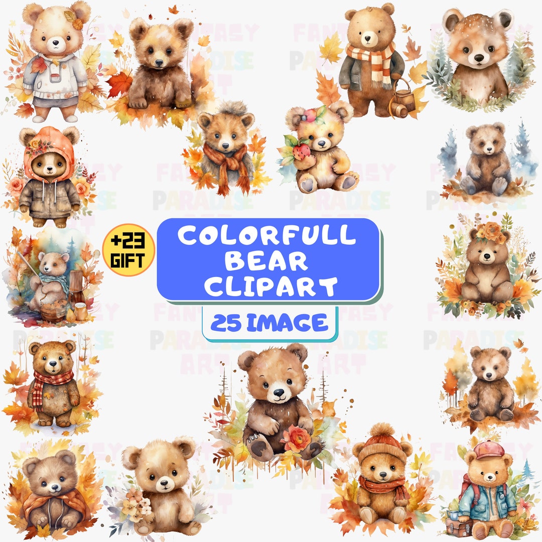 Colorful Bear Clipart Colorful Bear Image Printable Bear - Etsy