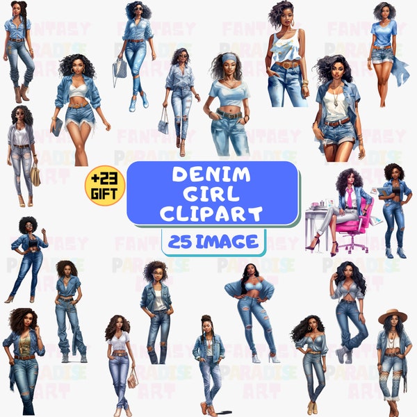 Denim Girl Clipart - Etsy