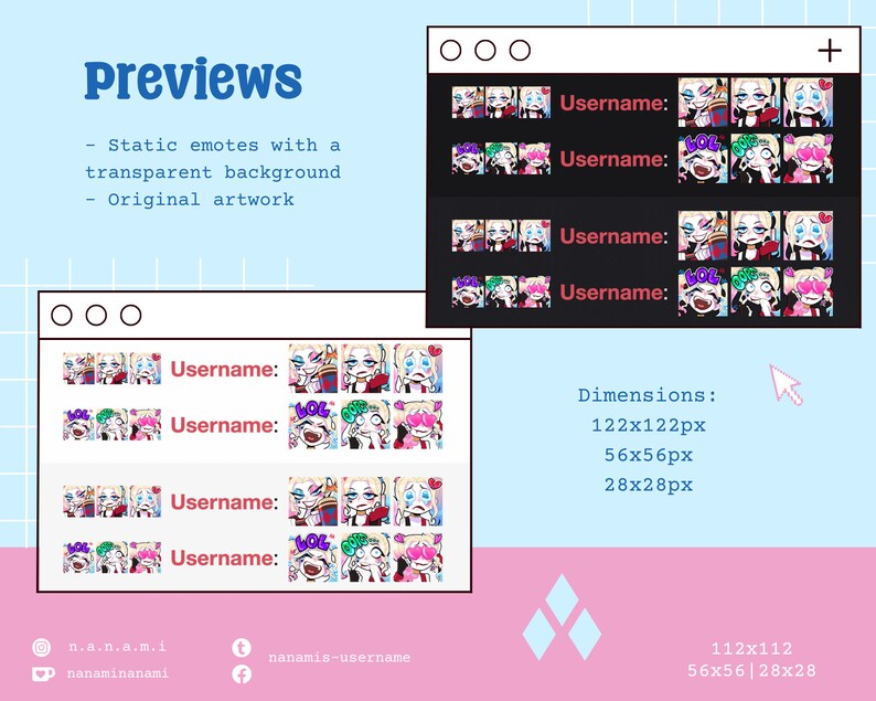 GANGSTER GIRL EMOTES - Cute Emote Set for Streaming, Messaging | Twitch ...