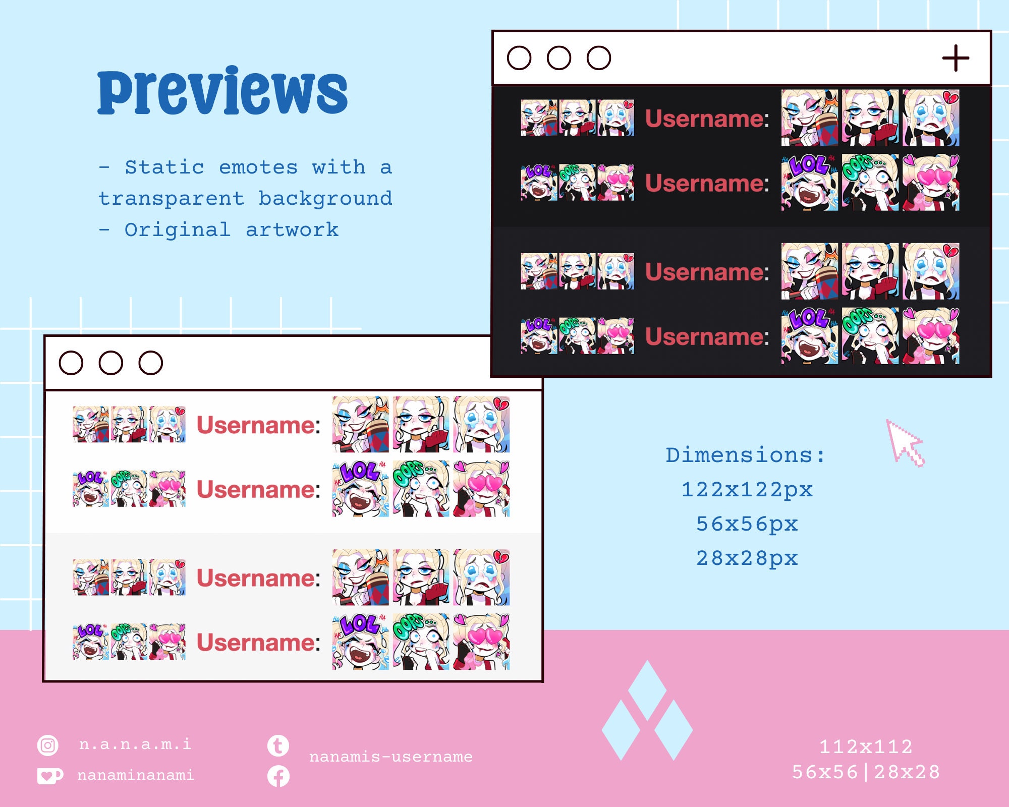 GANGSTER GIRL EMOTES - Cute Emote Set for Streaming, Messaging | Twitch ...