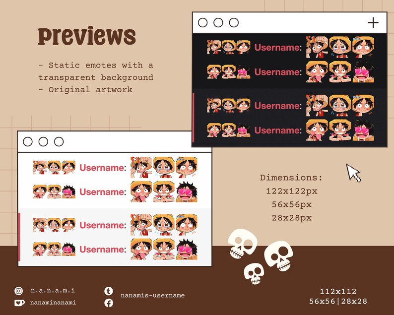 LUFFY EMOTES Cute & Kawaii Luffy Emote Set for Streaming, Messaging ...