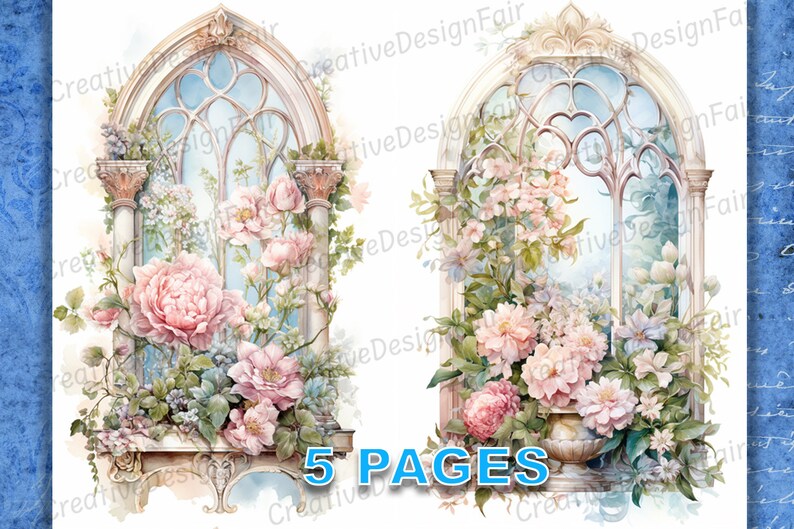 Window Ephemera Junk Journal Page Vintage Card Watercolor Elements ...