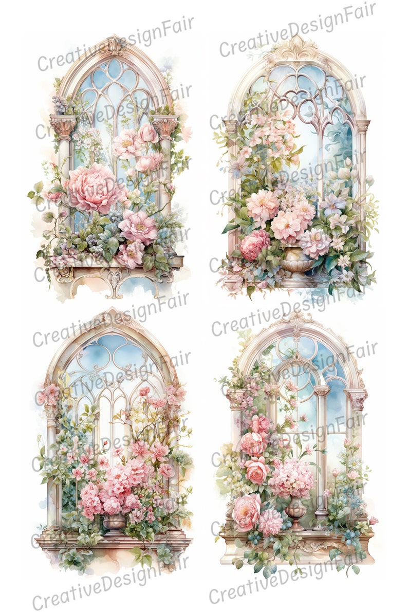 Window Ephemera Junk Journal Page Vintage Card Watercolor Elements ...