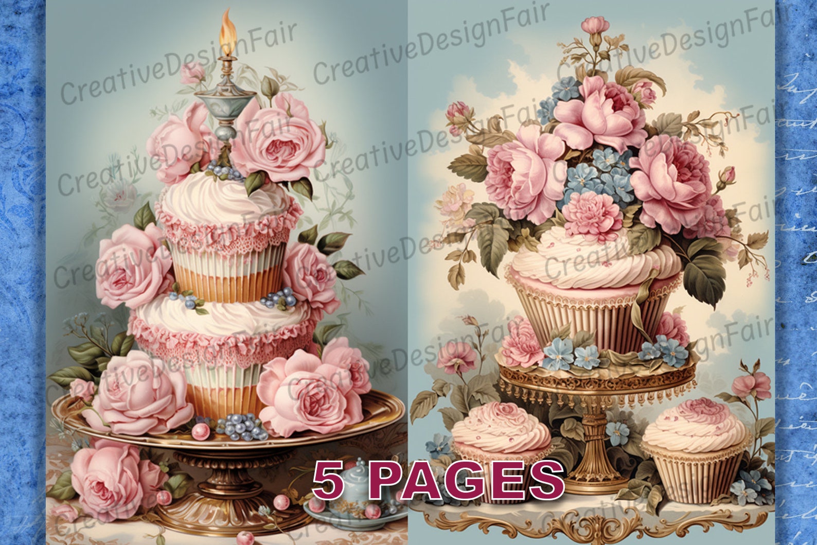 Victorian Cupcake Flowers Dessert Postcard Ephemera Junk Journal ...