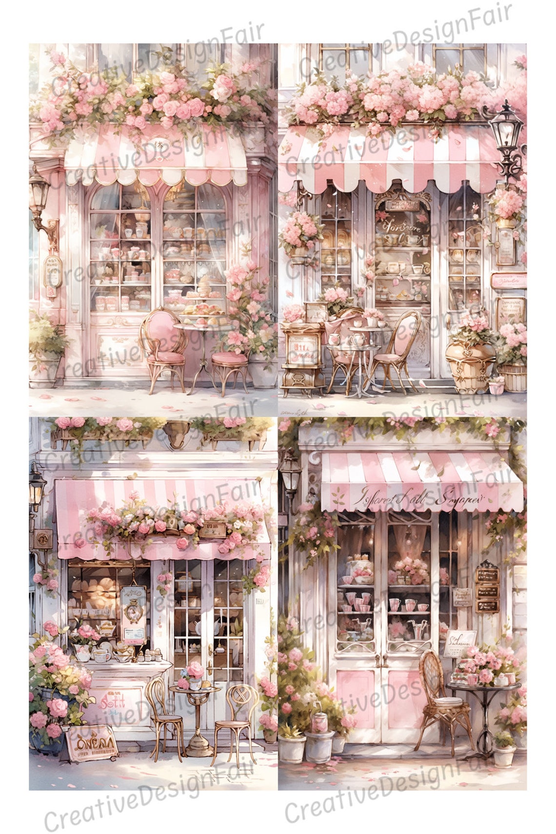 Pink Bakery Postcard Ephemera Junk Journal Victorian Watercolor Card ...