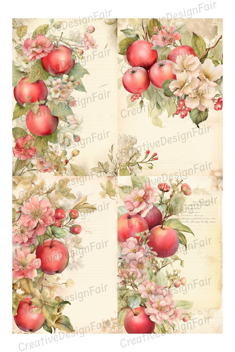 Vintage Fruits and Flowers Postcard Ephemera Junk Journal Victorian ...