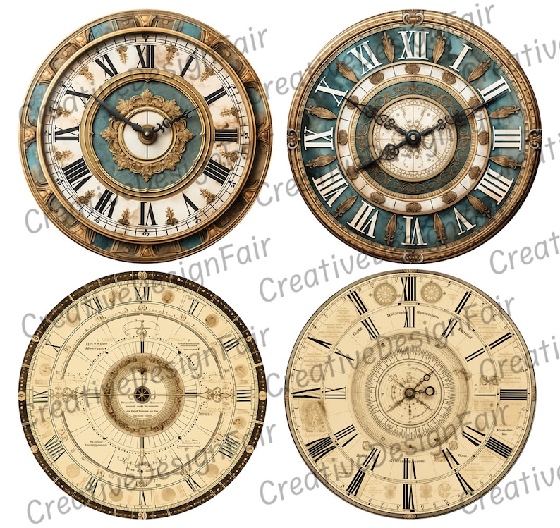 Vintage Clock Clipart Large 20 PNG NO Background Ephemera Journal ...