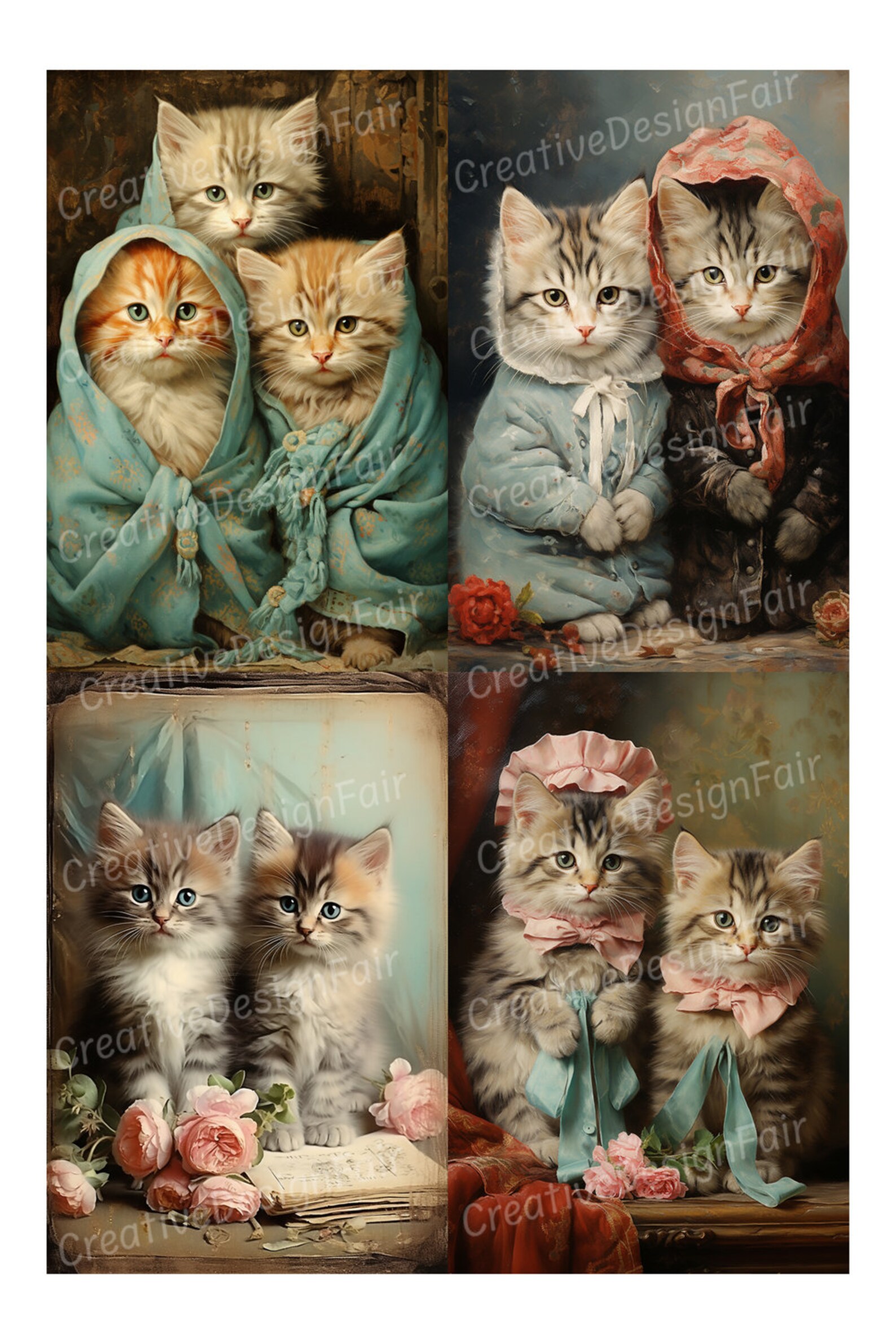 Cute Kittens Cat Victorian Postcard Ephemera Junk Journal Vintage ...