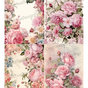 Victorian Pink Roses Flowers Postcard Ephemera Junk Journal Watercolor ...