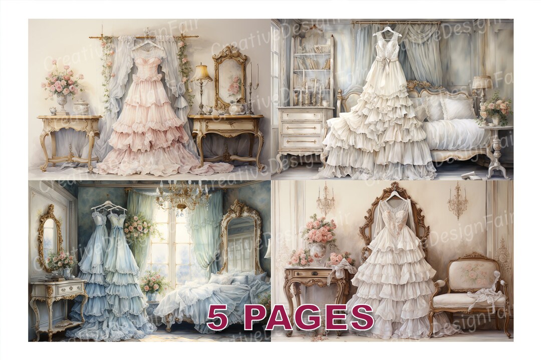 Rococo Bedroom Country Life Postcard Ephemera Junk Journal Watercolor ...