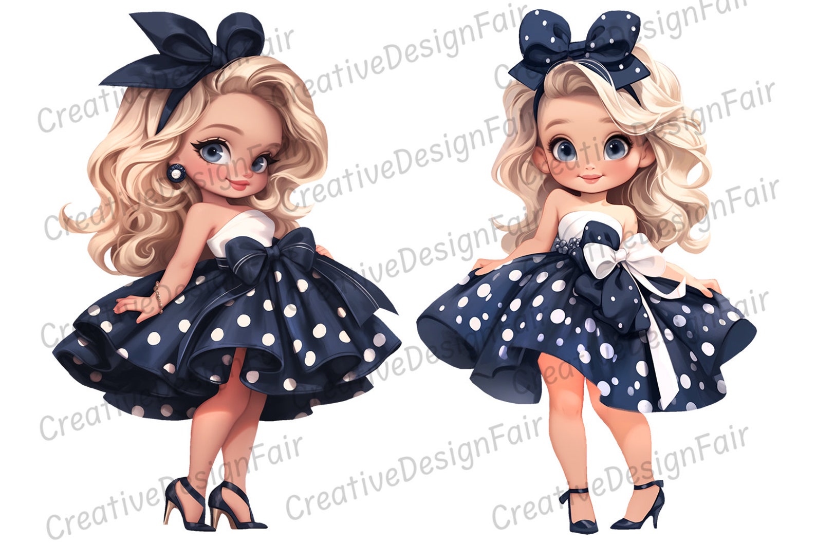 Little Girl in Blue Polka Dot Dress 10 PNG NO Background Clipart ...