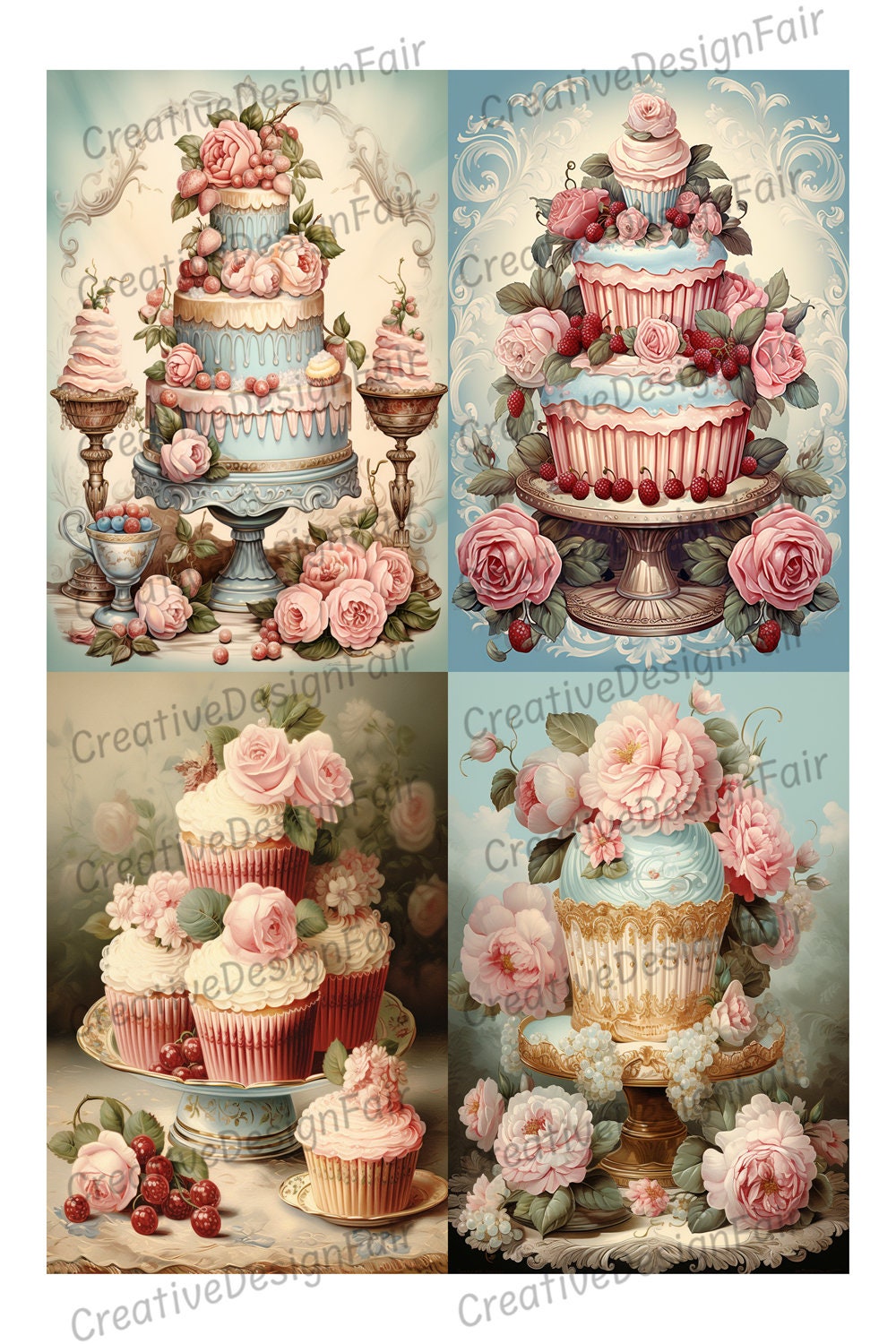 Victorian Cupcake Flowers Dessert Postcard Ephemera Junk Journal ...