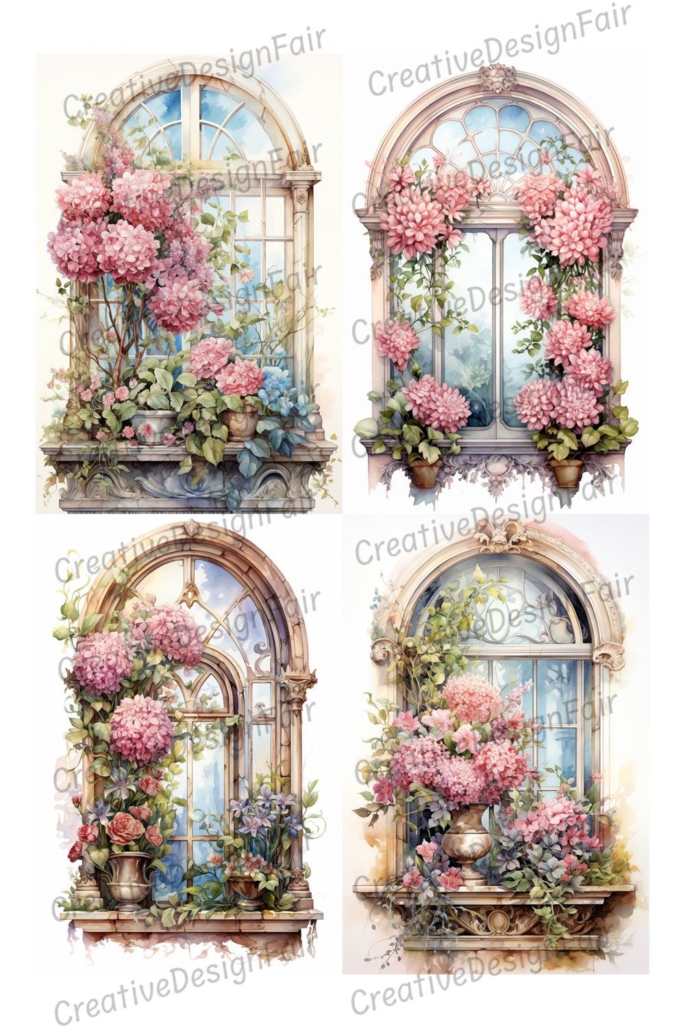 Window Ephemera Junk Journal Page Vintage Card Watercolor Elements ...