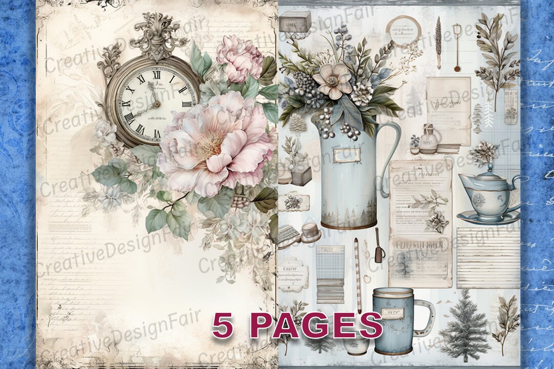 Victorian Clock Ephemera Postcard Junk Journal Watercolor Commercial ...