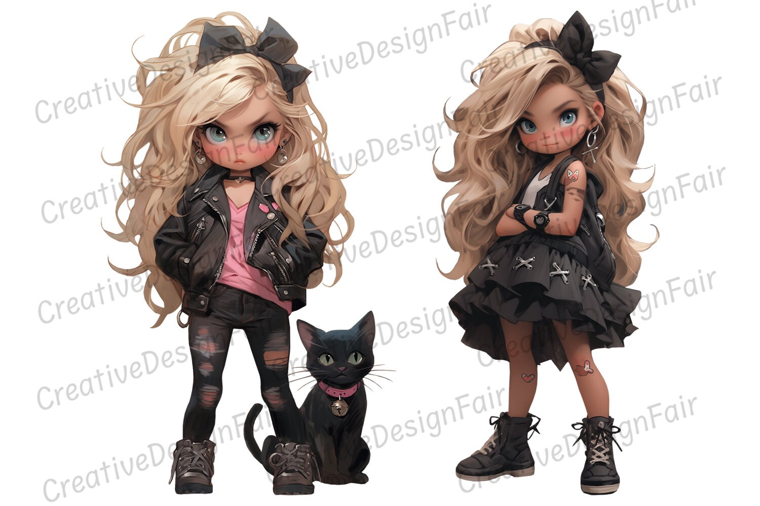 Little Grumpy Girl and Cat 10 PNG NO Background Clipart Ephemera Junk ...