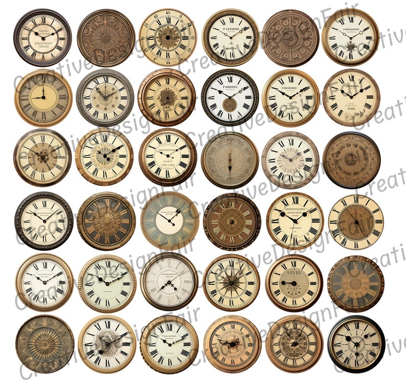 Vintage Clock Clipart Large 144 PNG NO Background Ephemera Journal ...