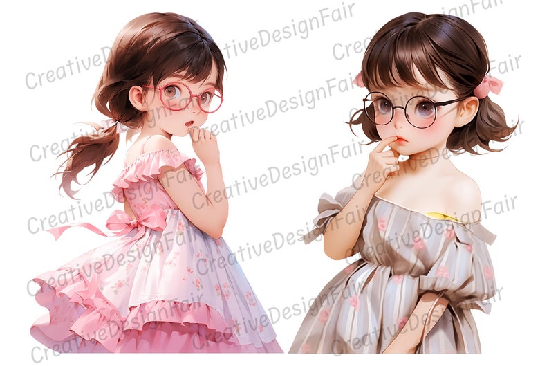Little Girl in Eye Glasses 10 PNG NO Background Clipart Ephemera Junk ...