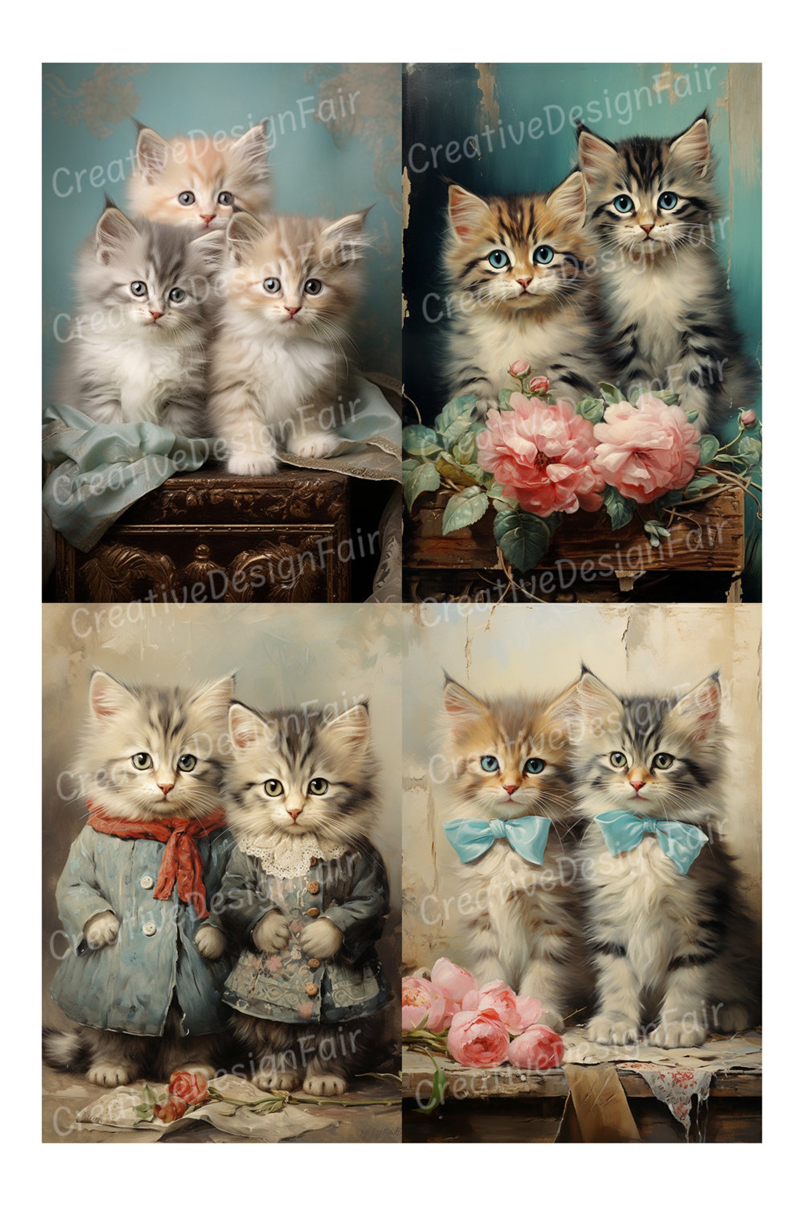 Cute Kittens Cat Victorian Postcard Ephemera Junk Journal Vintage ...