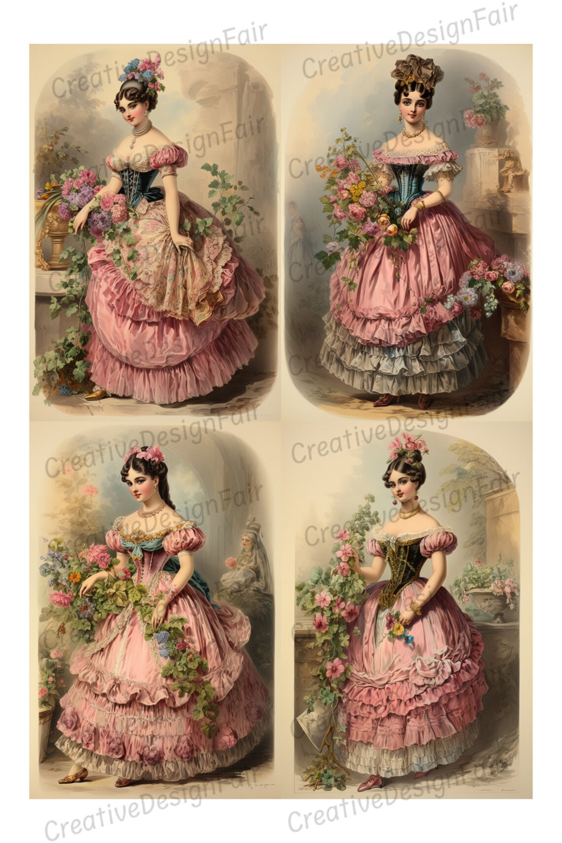Victorian Lady Postcard Ephemera Junk Journal Vintage Watercolor ...