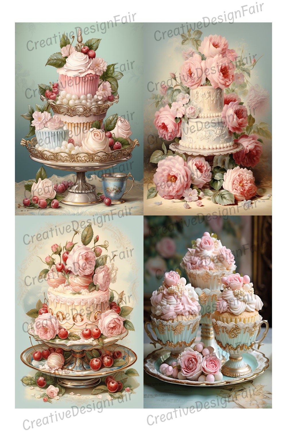 Victorian Cupcake Flowers Dessert Postcard Ephemera Junk Journal ...