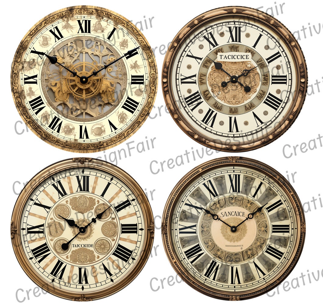 Vintage Clock Clipart Large 20 PNG NO Background Ephemera Journal ...