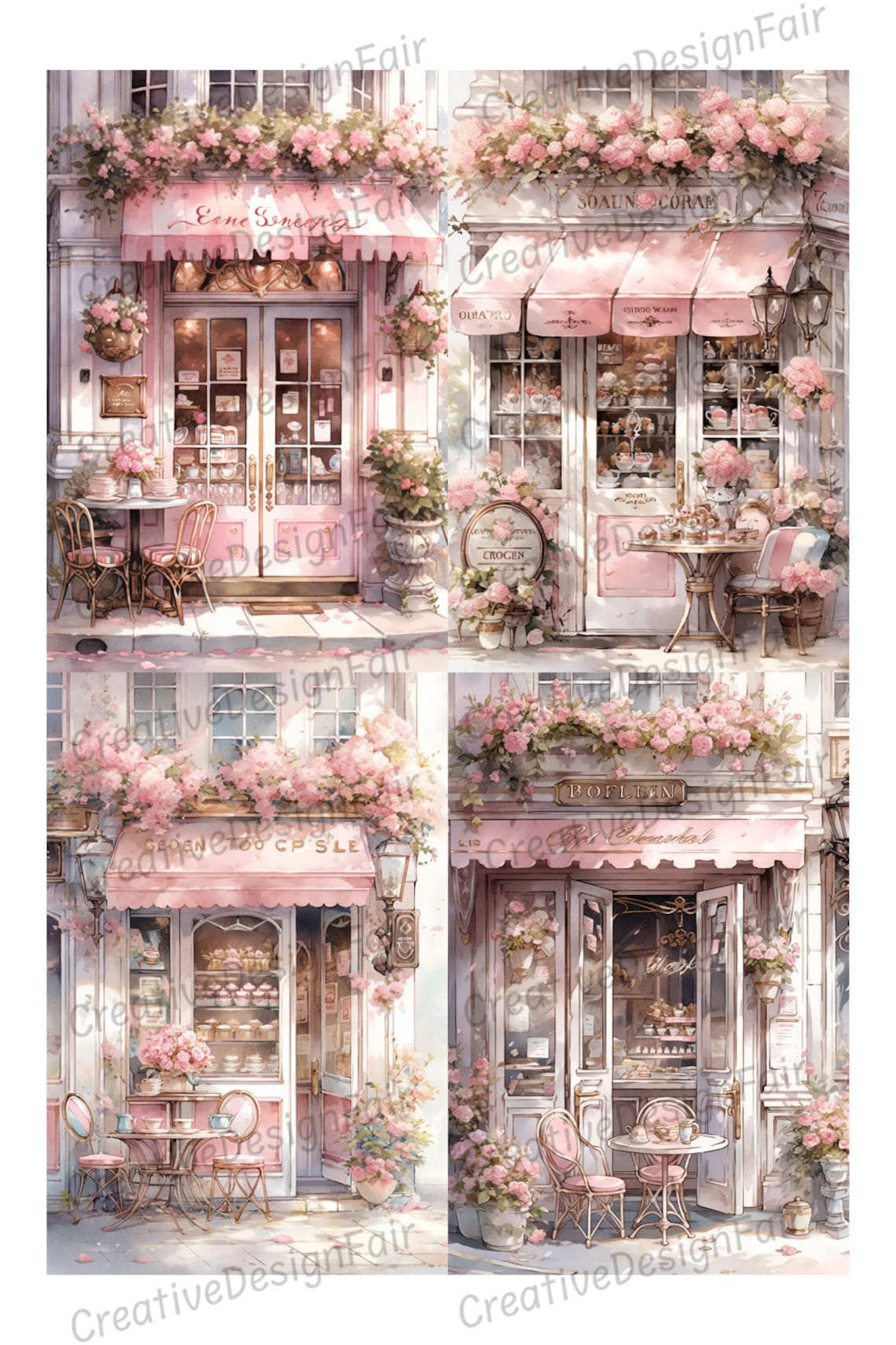 Pink Bakery Postcard Ephemera Junk Journal Victorian Watercolor Card ...